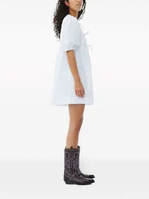 GANNI Poplin Tie String Mini Dress - White