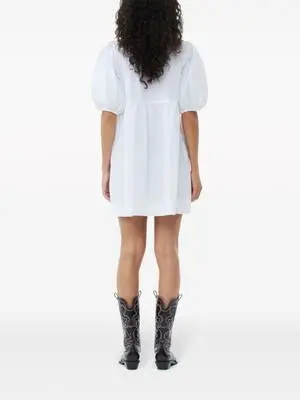 GANNI Poplin Tie String Mini Dress - White