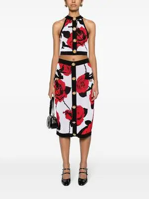 Balmain Floral-jacquard Midi Skirt