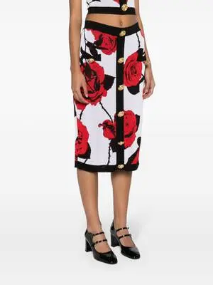 Balmain Floral-jacquard Midi Skirt