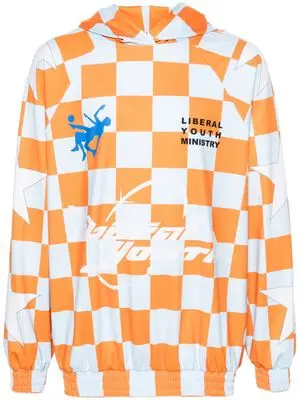 LIBERAL YOUTH MINISTRY Logo Checkerboard-print Hoodie - Orange