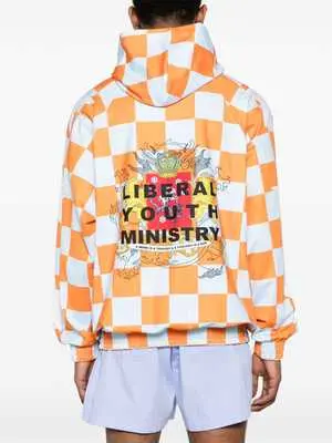 LIBERAL YOUTH MINISTRY Logo Checkerboard-print Hoodie - Orange