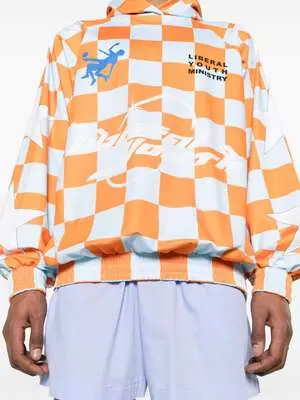 LIBERAL YOUTH MINISTRY Logo Checkerboard-print Hoodie - Orange