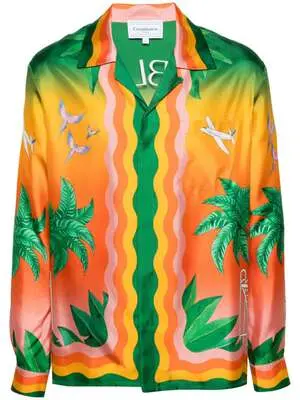 Casablanca Tennis Club En Fleur Silk Shirt - Green