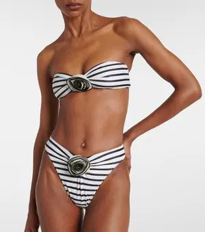 SAME Rose Striped High-rise Bikini Bottoms