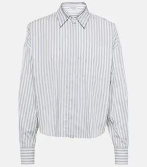 Brunello Cucinelli Striped Cotton And Silk Poplin Shirt - White