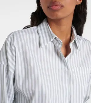 Brunello Cucinelli Striped Cotton And Silk Poplin Shirt - White