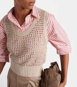 Brunello Cucinelli Sequined Open-knit Vest - Beige