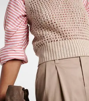 Brunello Cucinelli Sequined Open-knit Vest - Beige