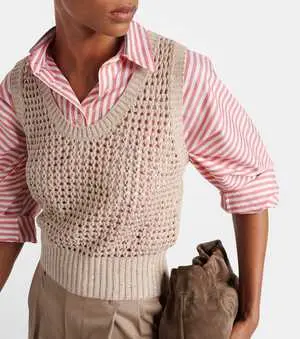 Brunello Cucinelli Sequined Open-knit Vest - Beige