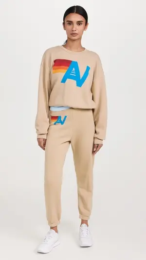 Aviator Nation Rainbow Logo Sweatpants - Sand