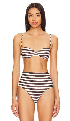 ANEMOS The Balconette Underwire Bikini Top - Espresso Even Stripe
