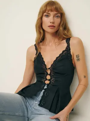 REFORMATION Josefina Linen Top - Black
