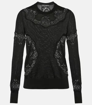 Dolce & Gabbana Lace-trimmed Cashmere-blend Sweater - Black