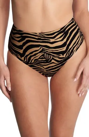 Natori Reversible High Waist Bikini Bottoms - Camel Zebra/poinsettia