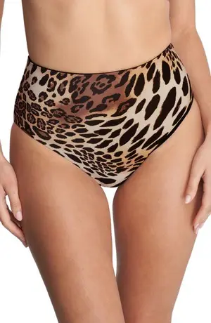 Natori Reversible High Waist Bikini Bottoms - Luxe Leopard/black