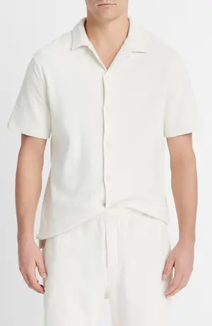 Vince Bouclé Knit Short Sleeve Camp Shirt - Bone