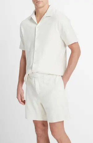 Vince Bouclé Knit Short Sleeve Camp Shirt - Bone