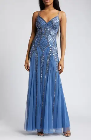 JUMP APPAREL Beaded A-line Gown - Ocean