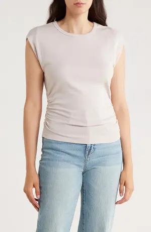 Michael Stars Joni Power Shoulder Rib Top - Cement