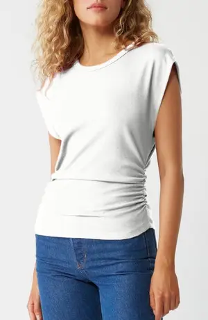 Michael Stars Joni Power Shoulder Rib Top - Chalk