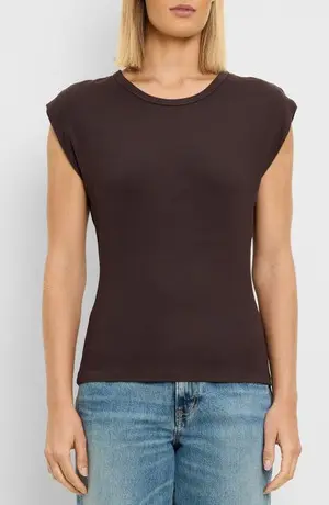 Michael Stars Joni Power Shoulder Rib Top - Java