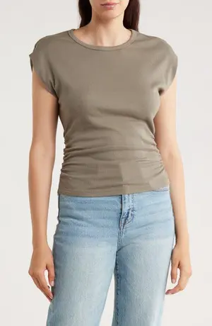 Michael Stars Joni Power Shoulder Rib Top - Olive