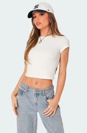 EDIKTED Better Basics Stretch Cotton Crop T-shirt - White