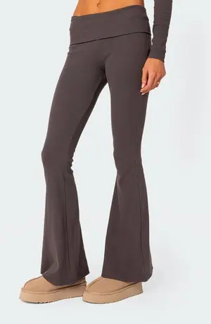 EDIKTED Coffee Break Rib Flare Leggings - Dark-gray