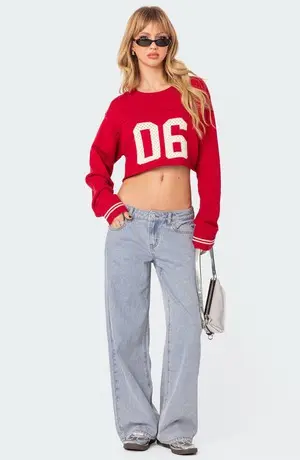 EDIKTED Varsity Cropped Sweatshirt