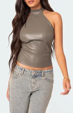EDIKTED Sienna Faux Leather Halter Top