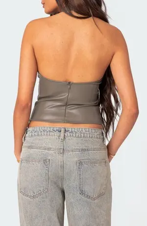 EDIKTED Sienna Faux Leather Halter Top