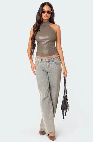 EDIKTED Sienna Faux Leather Halter Top