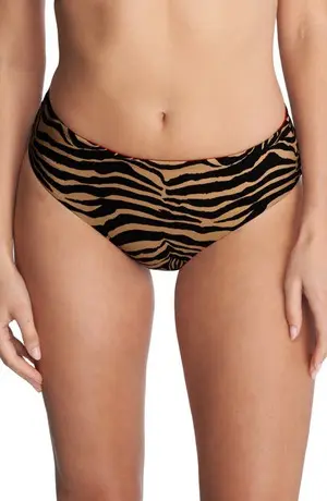 Natori Reversible Bikini Bottom - Camel Zebra / Poinsettia
