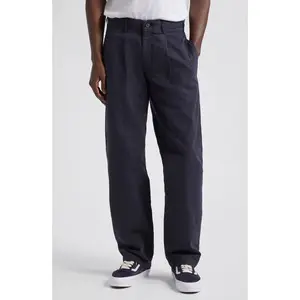 NOAH Double Pleat Cotton Herringbone Trousers - Navy