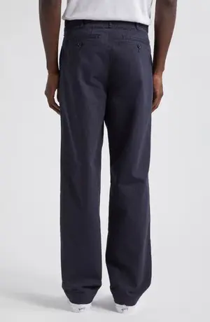 NOAH Double Pleat Cotton Herringbone Trousers - Navy