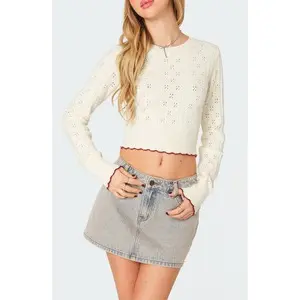 EDIKTED Pointelle Stitch Crop Sweater
