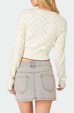 EDIKTED Pointelle Stitch Crop Sweater