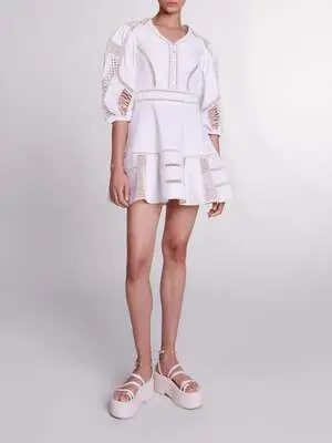 Maje Cotton Short Dress With Crochet Detail