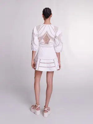 Maje Cotton Short Dress With Crochet Detail