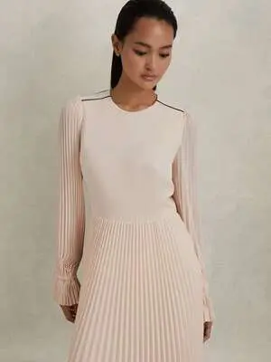 REISS Priya Pleated Belted Midi Dress
