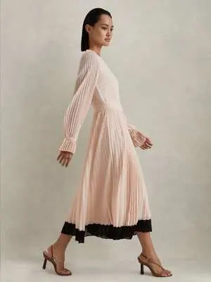 REISS Priya Pleated Belted Midi Dress