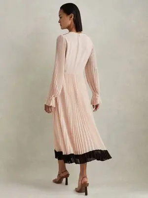 REISS Priya Pleated Belted Midi Dress