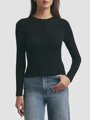 FAVORITE DAUGHTER Rib-knit Long-sleeve Top - Black