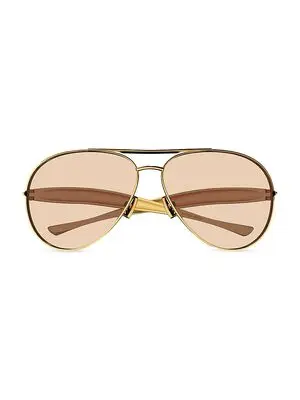Bottega Veneta Sardine 64mm Pilot Sunglasses Gold Amber