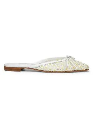 Manolo Blahnik Women's Ballerimu Leather-Trimmed Mules - Woven White  - Woven White