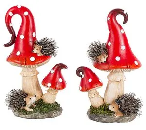 GERSON INTERNATIONAL Hedgehogs On Mushrooms Set Of 2 Gerson Inter National - One-color