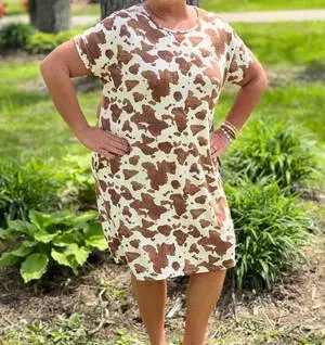 BOMBOM Cow Print Dress In Multi - Beige