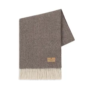LANDS DOWNUNDER Pinstripe Lambswool Cashmere Throw - Brown