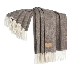 LANDS DOWNUNDER Pinstripe Lambswool Cashmere Throw - Brown